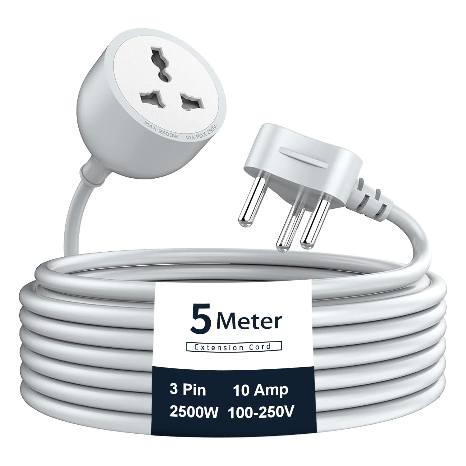 5 Meter 3 Pin Heavy Duty Extension Cord 10A 2500W | Power Cable India ...